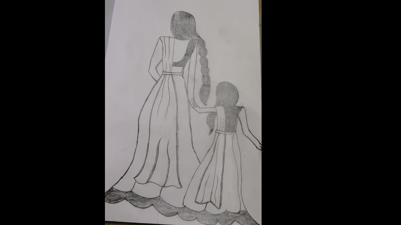 How to draw mother with daughter sketch video beautiful drawing pencil ...