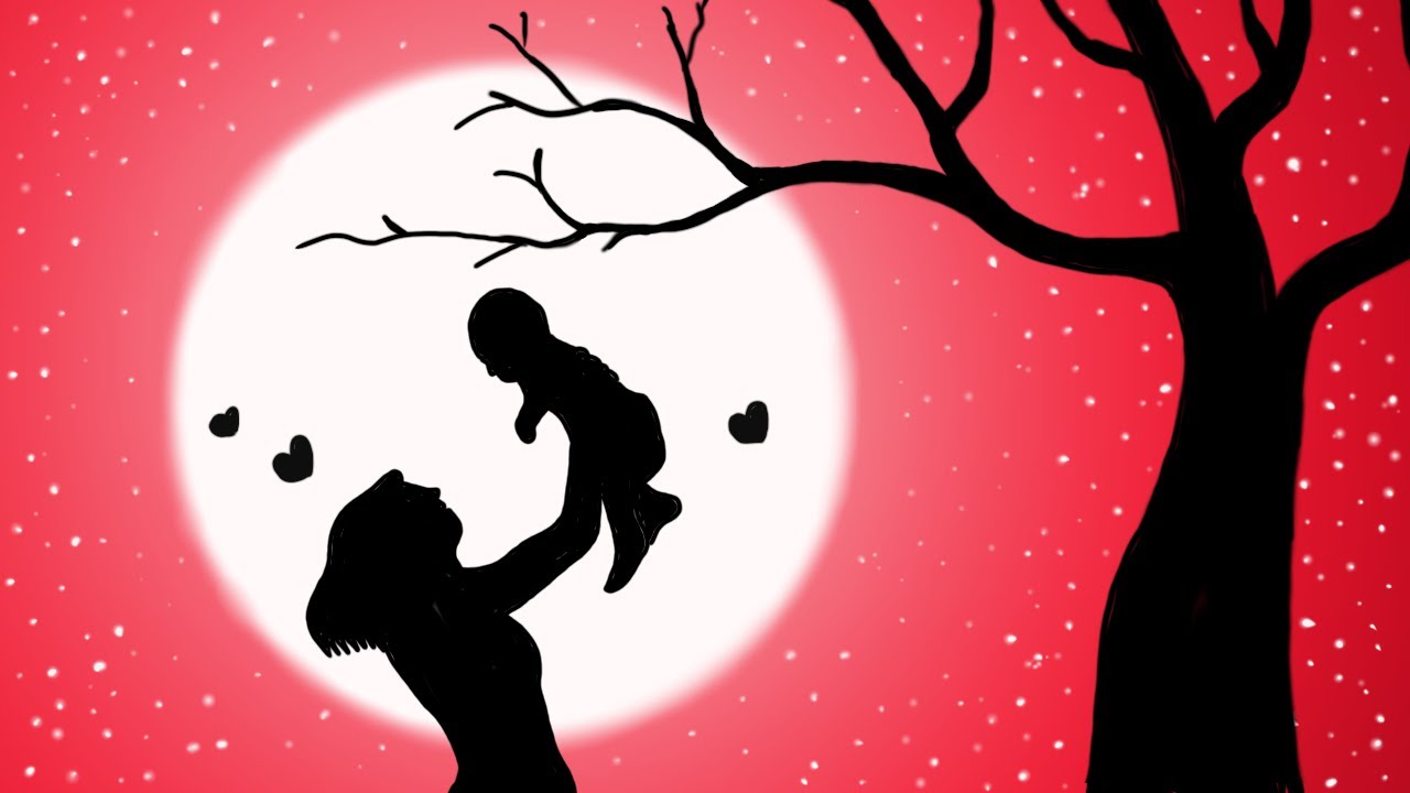 Easy Mothers Day Scenery Drawing | How to Draw Simple Moonlight Scenery ...