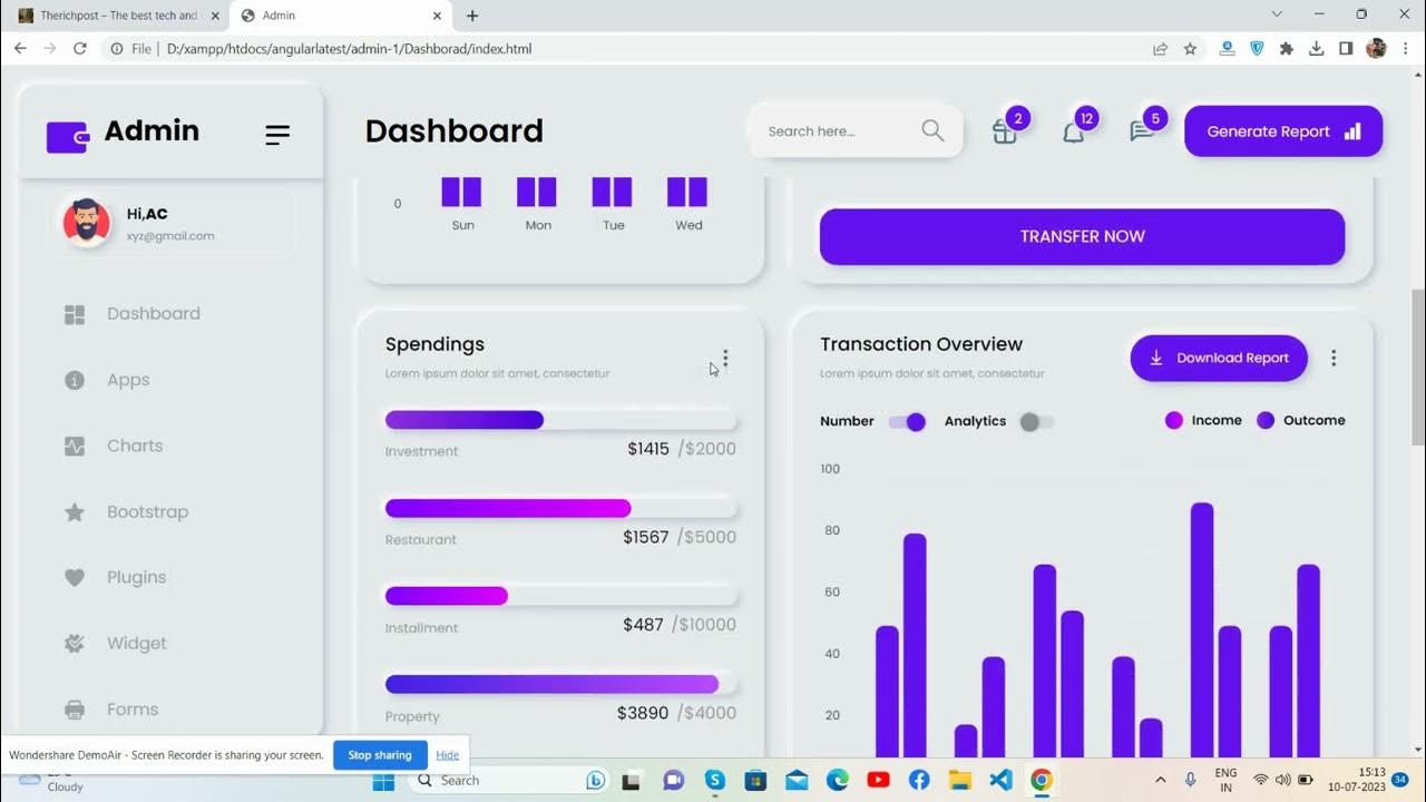 Free Animated Admin Dashboard Template 21 - HTML CSS JAVASCRIPT - YouTube