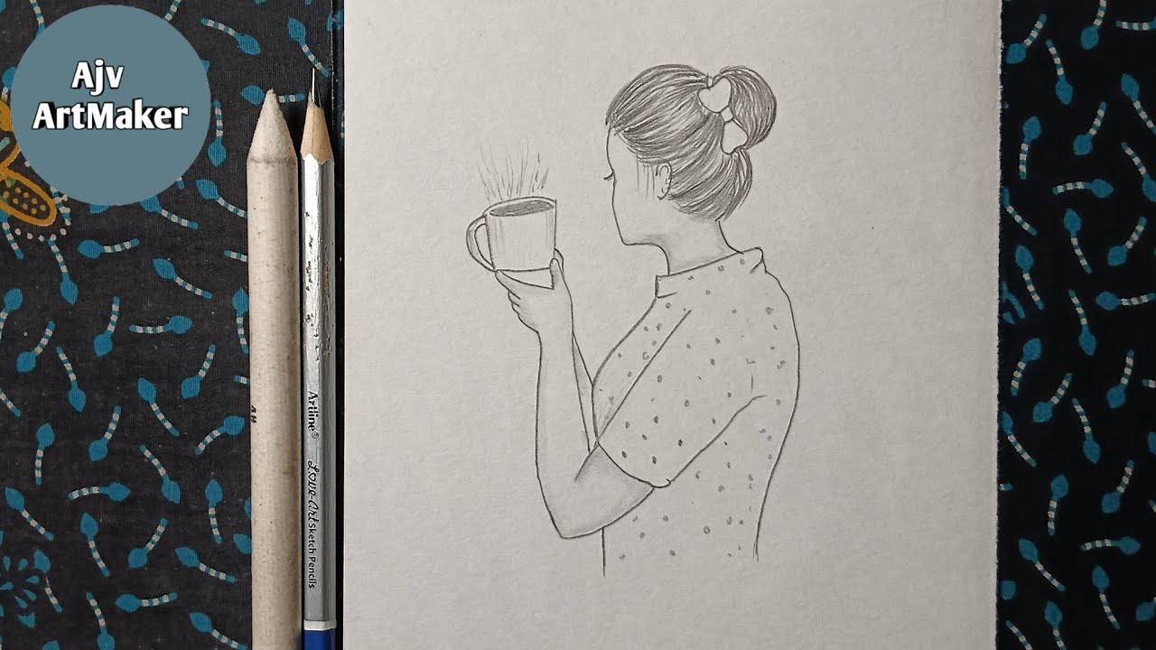 How to draw girl Holding Coffe / Step by Step drawing / Girl Drawing ...
