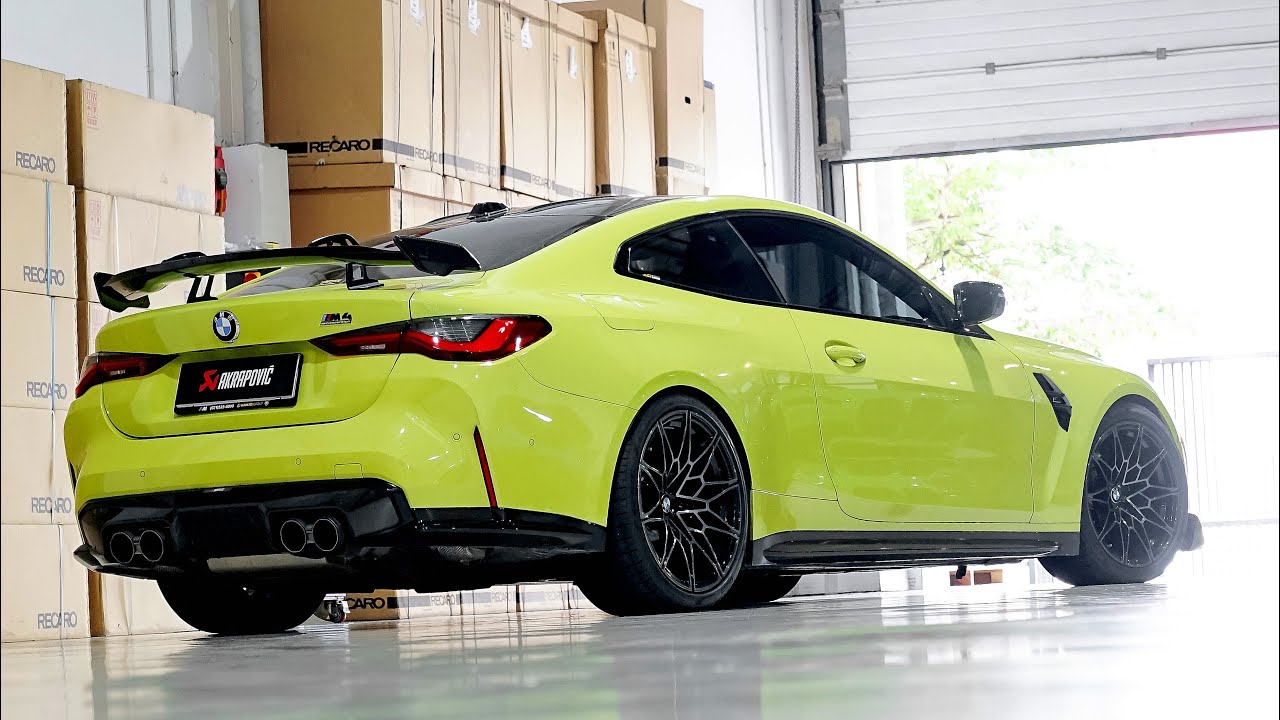BMW M4 G82 with Akrapovic Carbon Rear Wing - YouTube