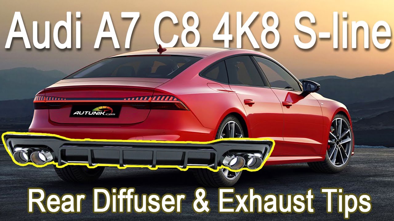 Autunik.com - Glossy Black Rear Diffuser & Exhaust Tips for Audi A7 C8 ...