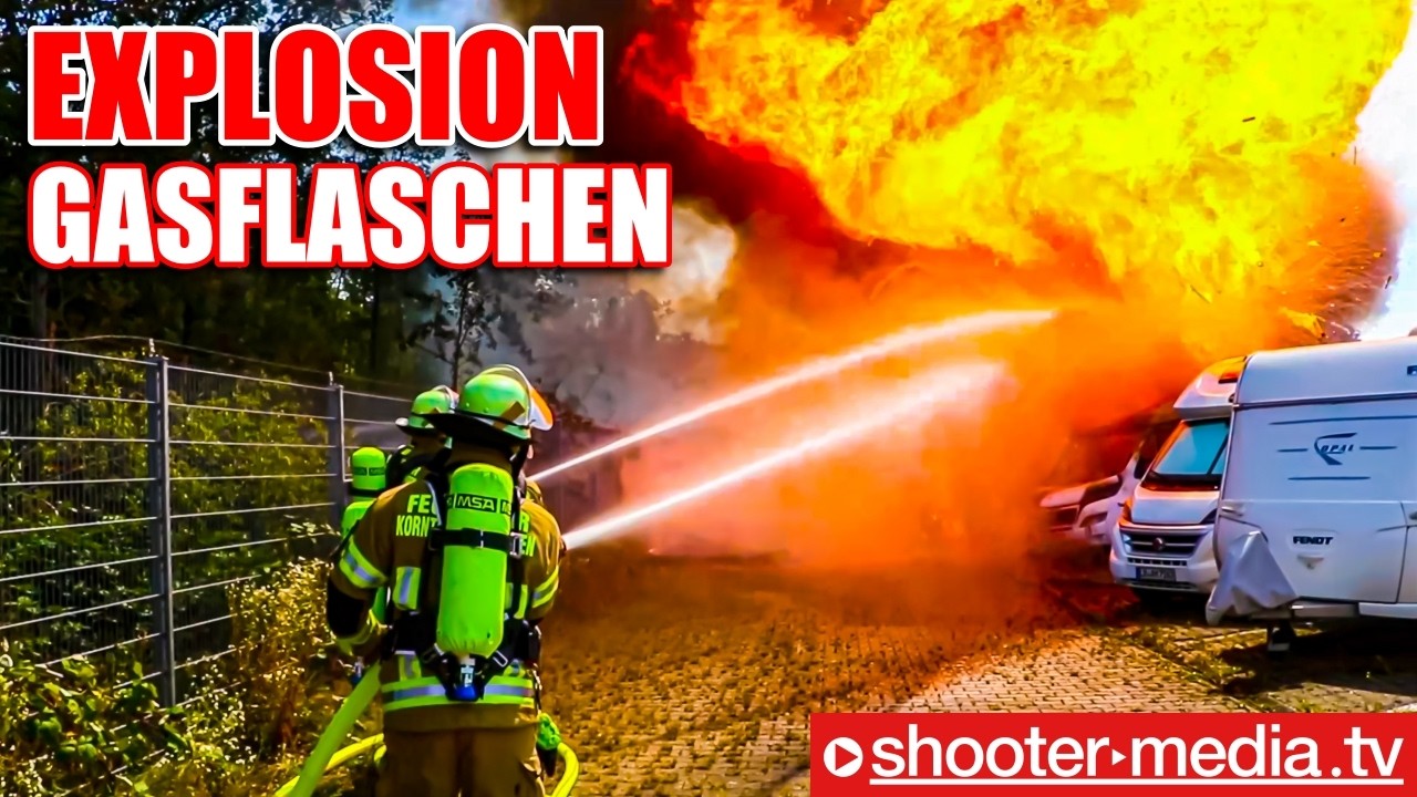 💥 FEUER: GASFLASCHEN EXPLODIEREN bei BRAND 💥 | 🔥 Löschen aus Distanz ...