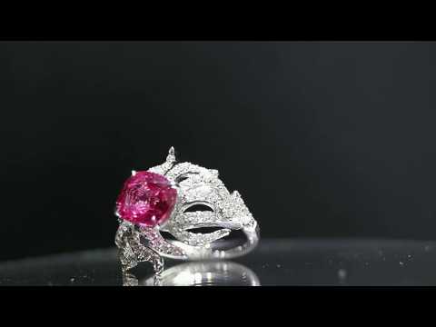 Customised Pink Spinel Wedding Ring - Feather inspired Design. #pinkspinel #spinel #gemstone