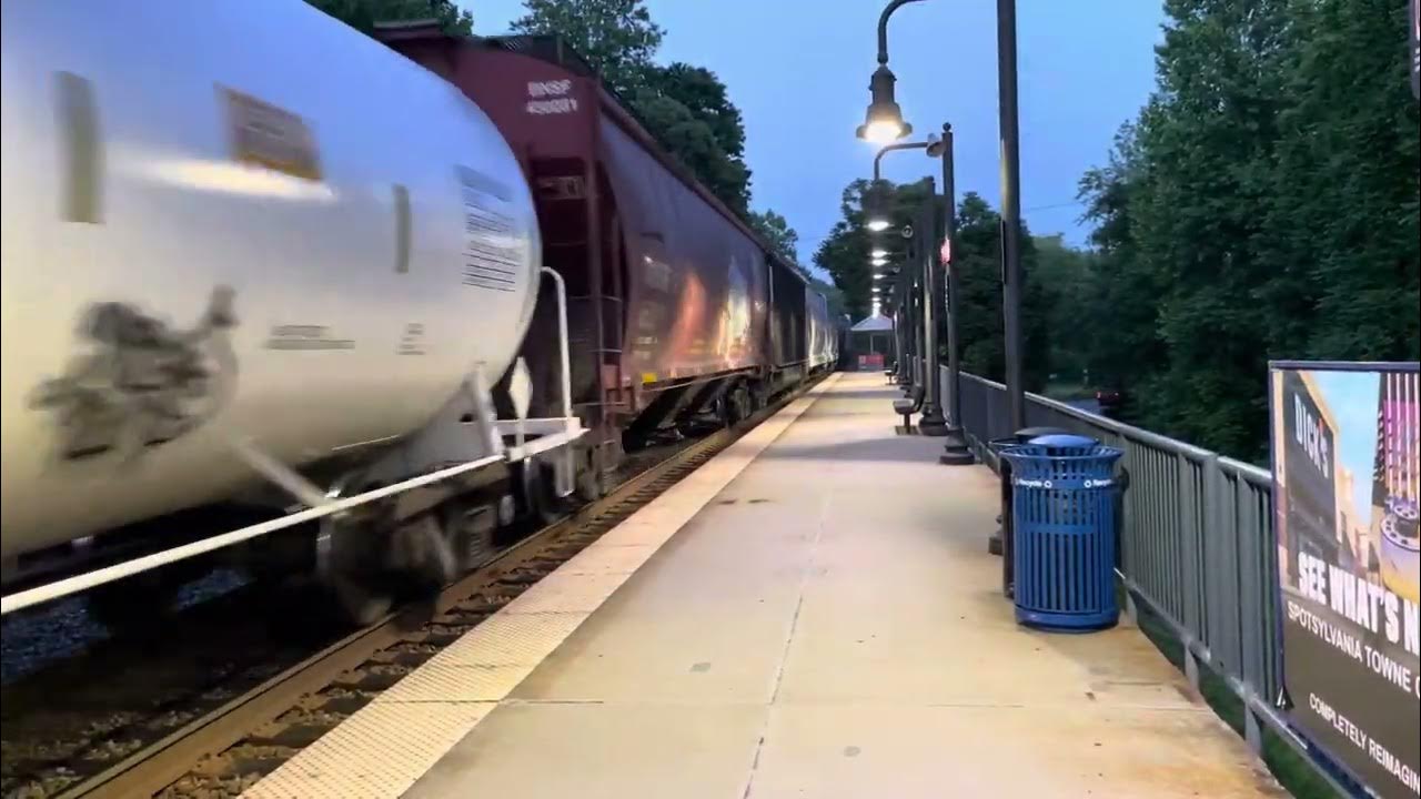 CSX Mixed Freight Passing Through Brooke VRE Station - YouTube