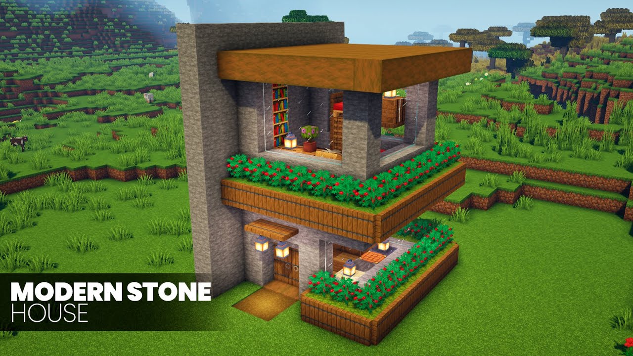 ⛏️ Minecraft Build Tutorial 🗿 Modern Stone House - YouTube
