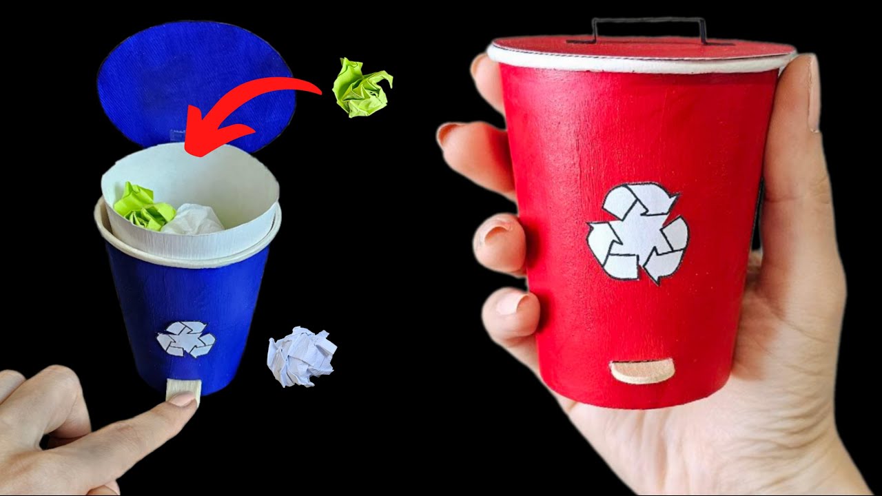 DIY Mini Trash bin With Paper Cup | Mini Dustbin that can be opened ...