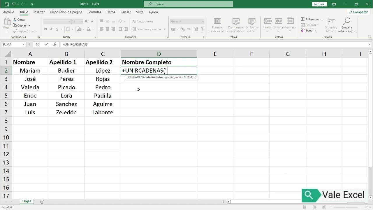 Función UNIRCADENAS en Excel - YouTube