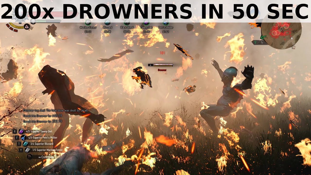 Witcher 3 - 200x drowners in 50 sec - HoS enchantment fun - YouTube