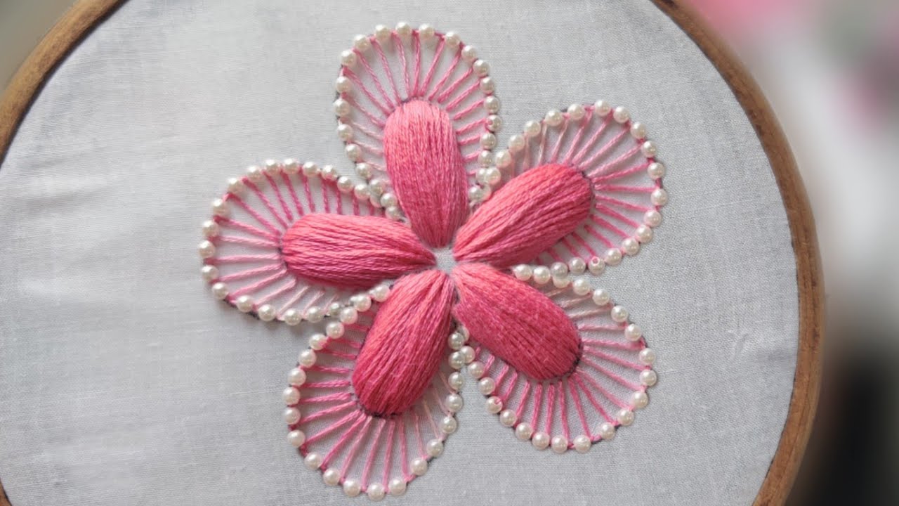 New Fancy Flower Embroidery | Padded Satin Stitch with Beads (Hand ...