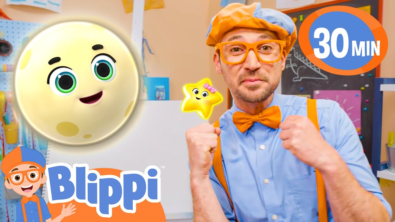 BLIPPI Teaches How To Draw A Moon and Stars | Painting for Kids ...