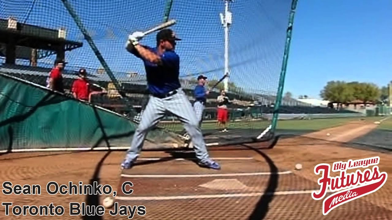 Sean Ochinko, C, Toronto Blue Jays, Swing Mechanics at 200 fps - YouTube