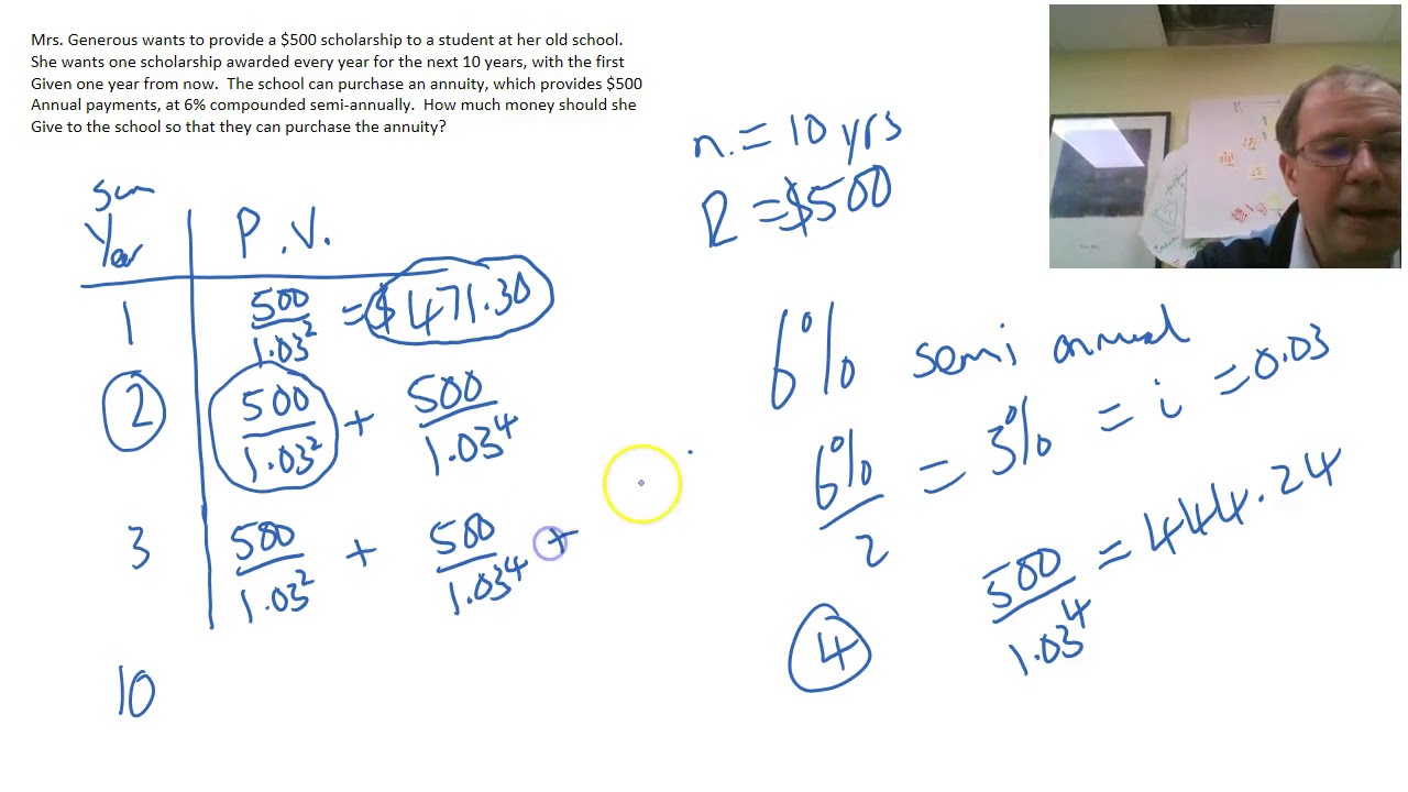 Present Value of annuity, example as a Geometric Series - YouTube