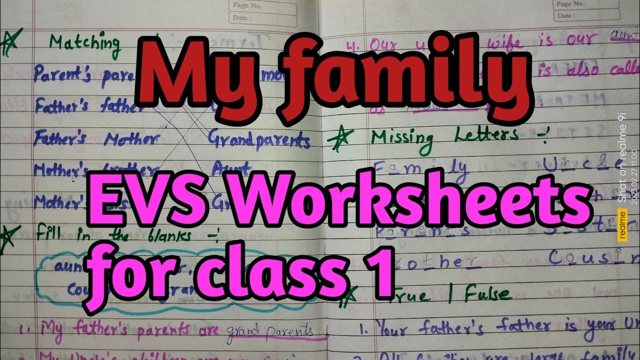 My family!! EVS Worksheets for class 1!! Kiran Anu Classes!!Word ...