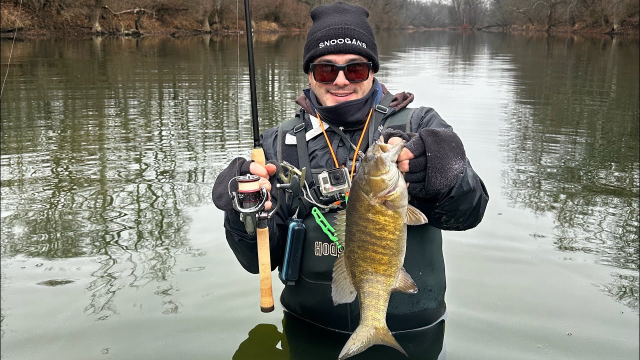 Wade Fishing for December River Smallmouth Bass in Ohio! - YouTube