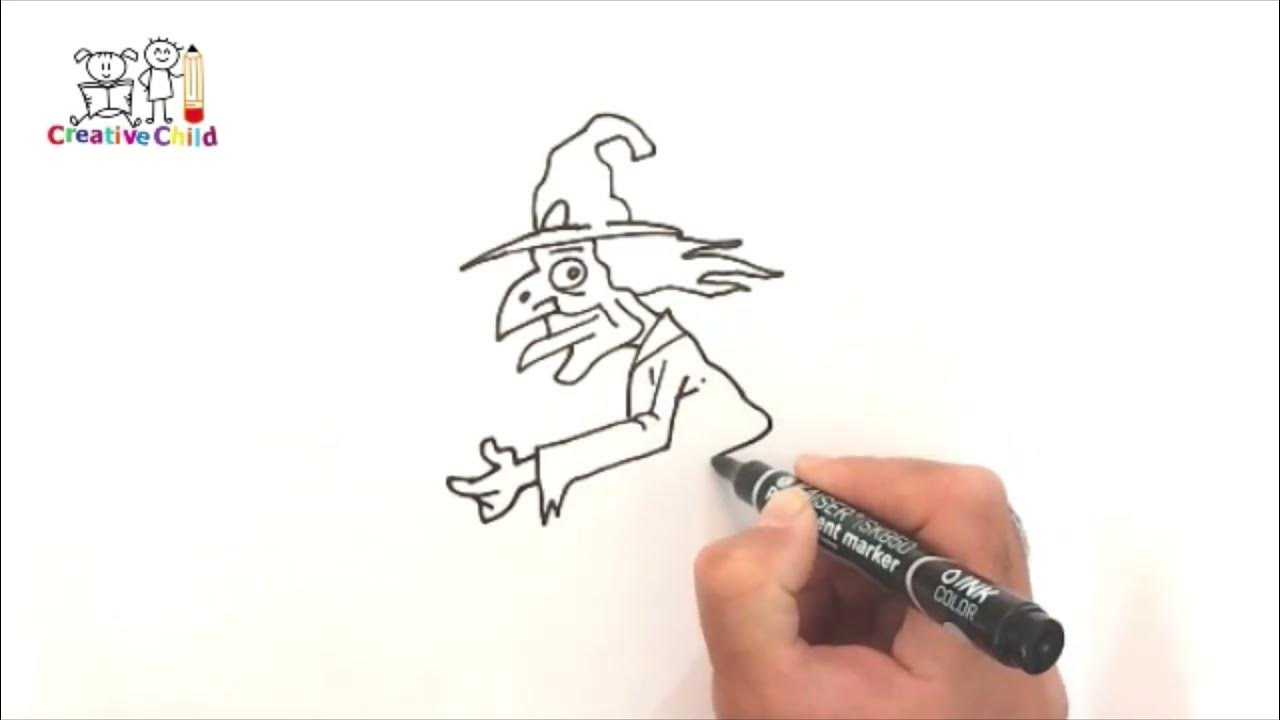 How to Draw a HALLOWEEN WITCH for Kids 🎃👻🕷💜💚Halloween Witch Drawing and ...