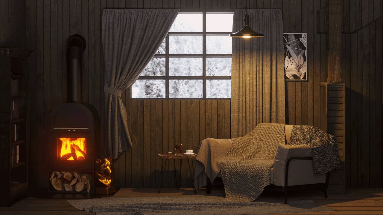 Cozy Winter Fire Ambience Fireplace Sounds with A Snowy Breeze For ...
