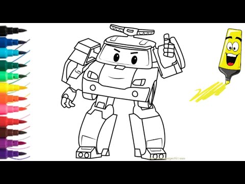 cara menggambar, melukis robot robocar poli polisi dan mewarnai untuk ...