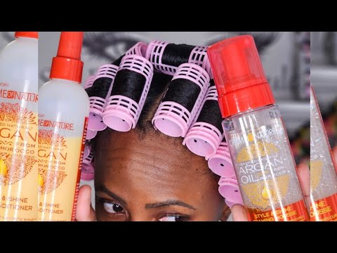 Heatless Curls Roller Set On Relaxed Hair - YouTube