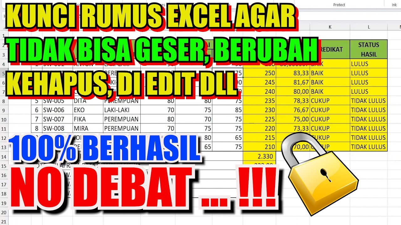 Cara terbaru kunci rumus excel agar tidak berubah no edit no delet ...