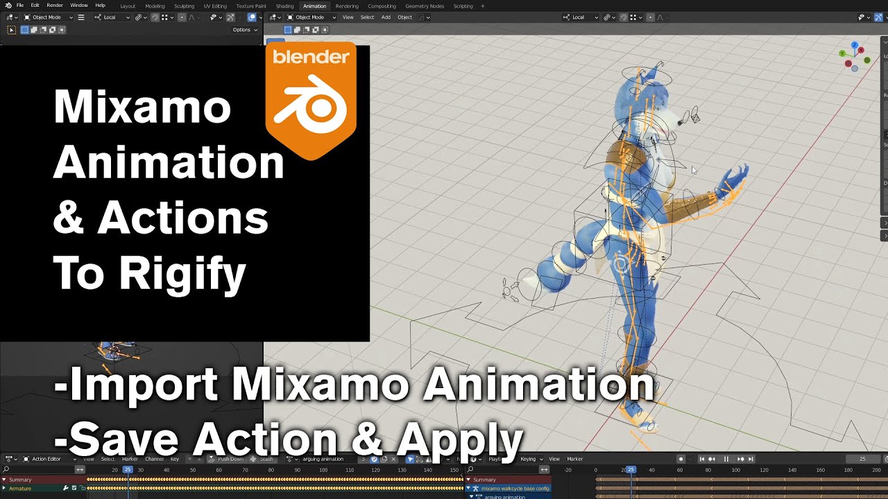 Mixamo animation and actions to Rigify - YouTube