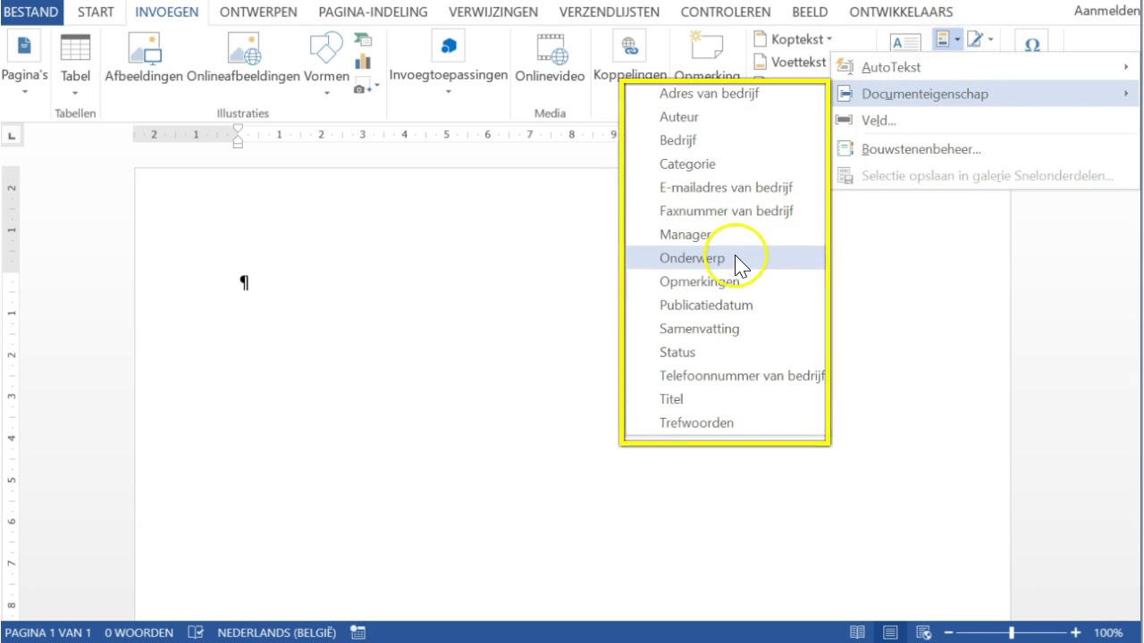 Word Snelonderdelen Invoegen - YouTube