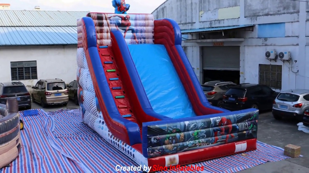 7 meters high kids spiderman inflatable slide with complete digital ...