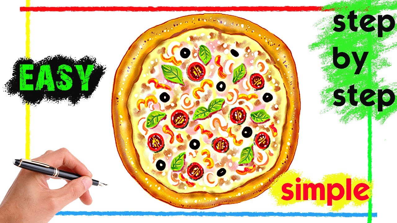 HOW TO DRAW A PIZZA Delicious Realistic And Yummy - YouTube