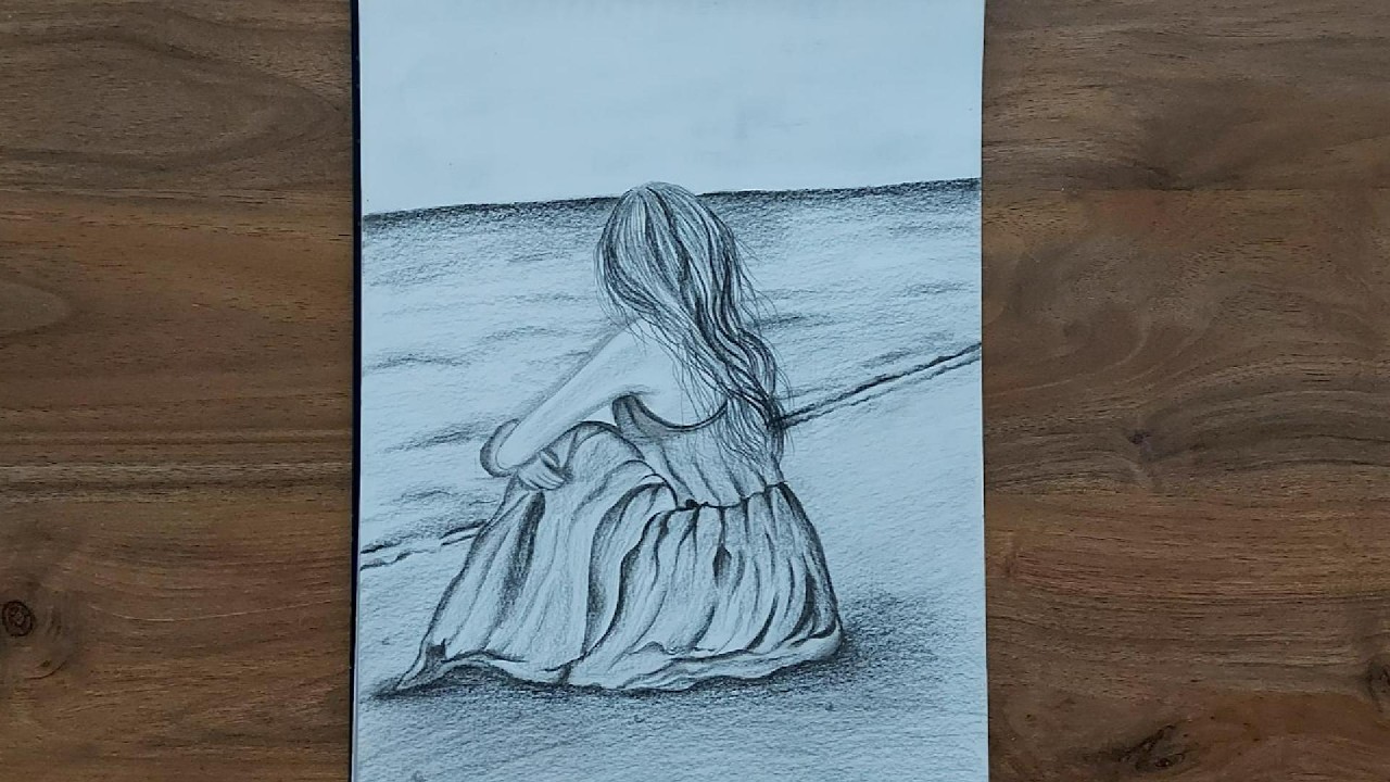 How to Draw a Girl by the Sea Step by Step!,Easy drawing done in just ...