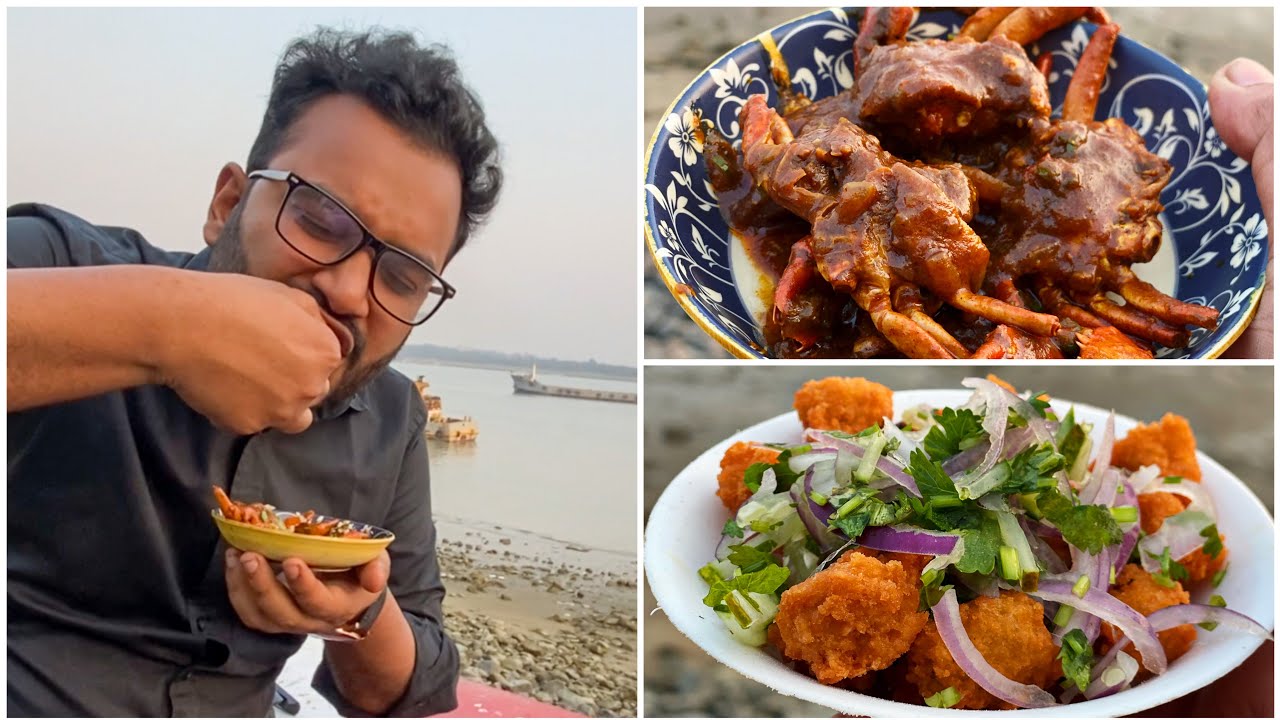 Eating Crab Masala, Piyaju, Chanachur Makha | Neval Street Food ...