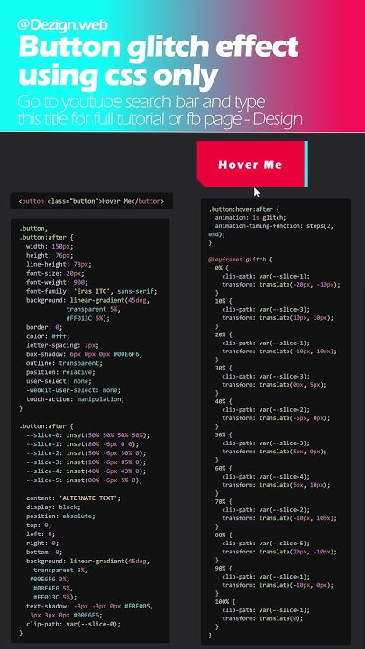 Button glitch effect using css only #shorts - @dezignweb - YouTube