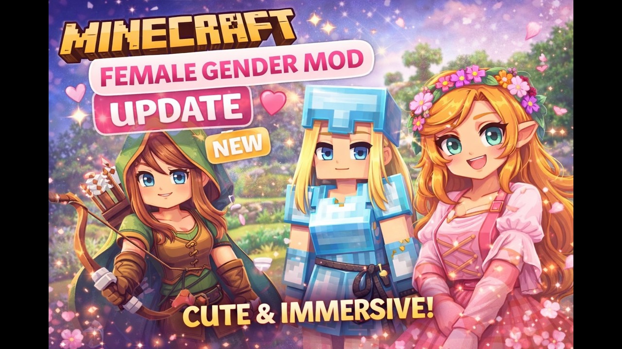 Minecraft Female Gender Mod NEW UPDATE 💖 | Cute Animations, Body Models ...