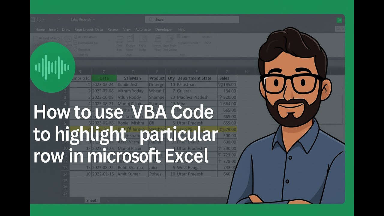 VBA code to highlight related row in Microsoft Excel || VBA programming in excel || Excel me vba ...