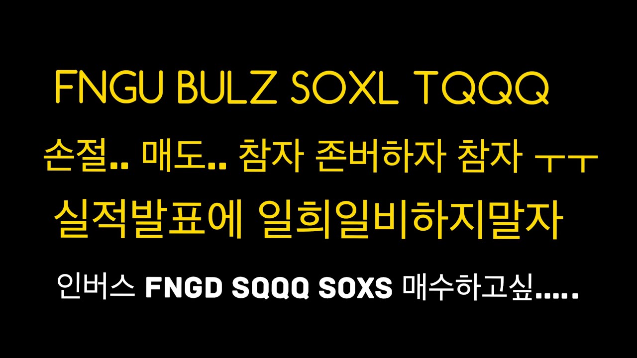 FNGU BULZ SOXL TQQQ 손절 ..매도. 참자 참자 .일희일비하지말자 인버스 FNGD SQQQ 매수하고싶.… - YouTube