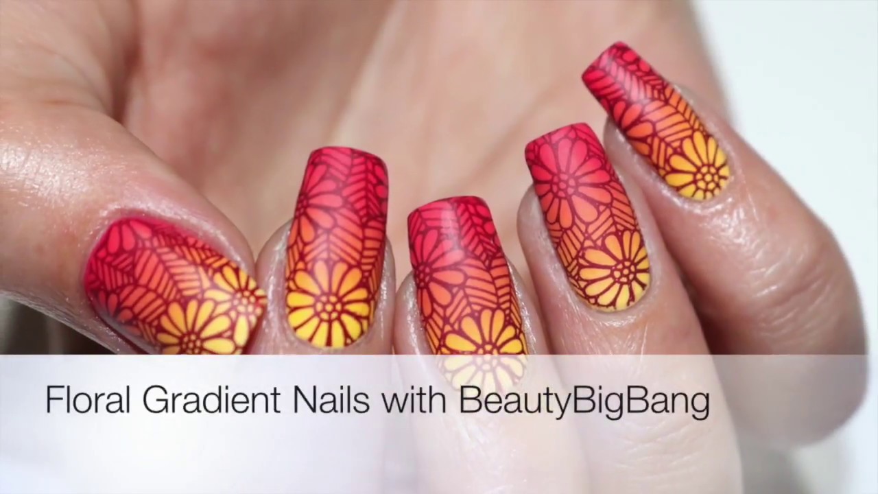 Floral Gradient Nail Art with BeautyBigBang Stamping - YouTube