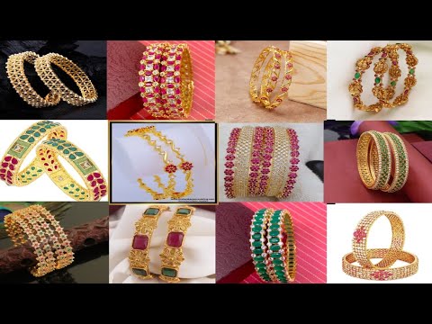 Gold Stone Bangles Design // Gold Ruby Stone Bangle Collection // 1 Gram Gold Bangle Designs ...