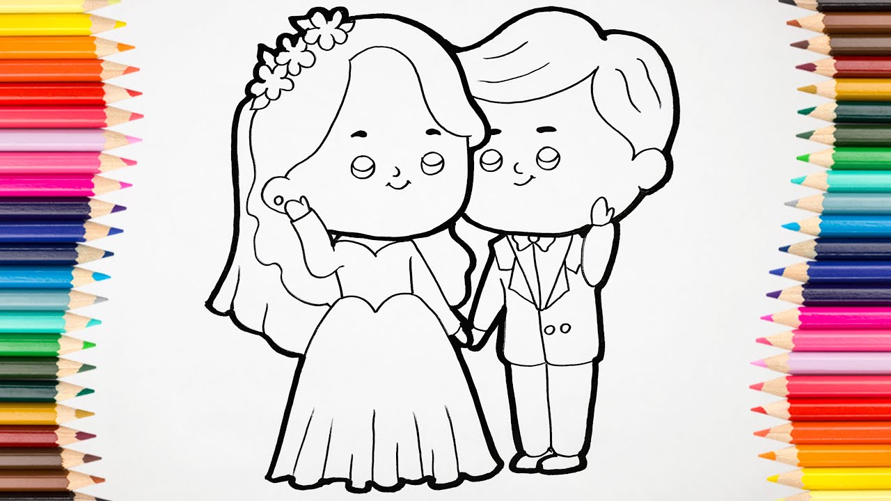 How to Draw a Bride and Groom For Kids And Toddler - YouTube