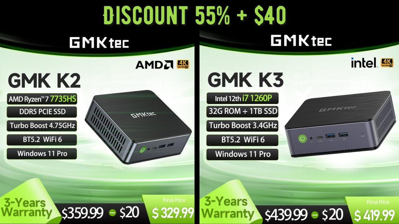 GMKtec K2/K3 Mini Pc AMD Ryzen 7 7735HS 8C/16T Intel 12th i7 1260P 12C ...