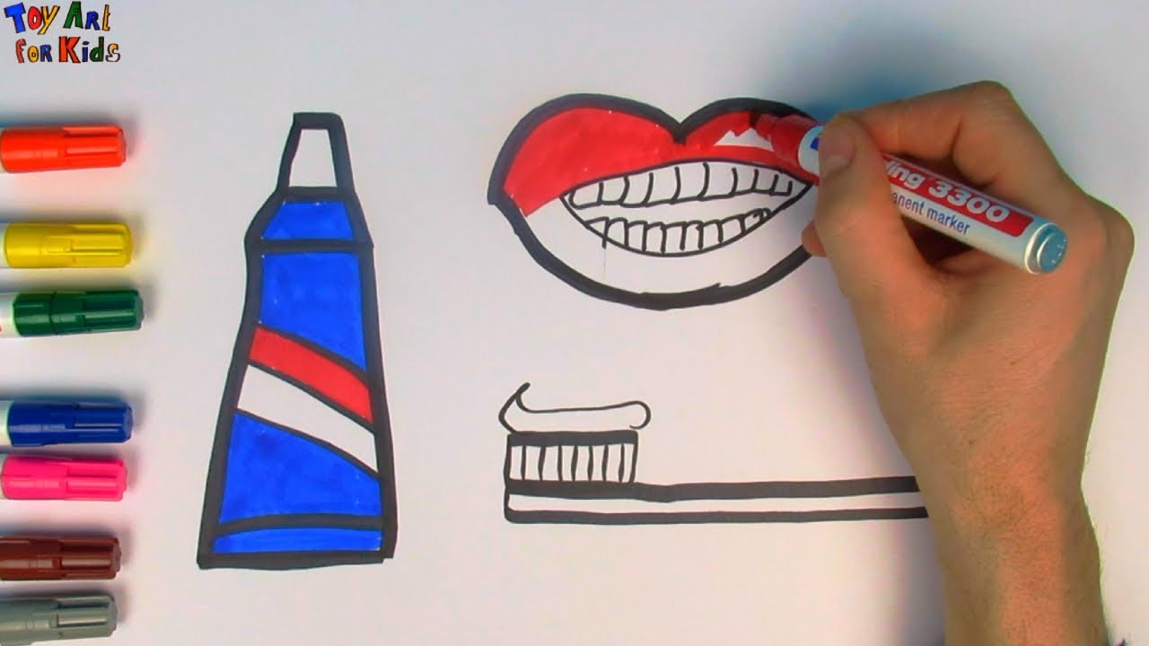 Drawing a Toothbrush & Toothpaste 🦷 for kids | Toy Art - YouTube