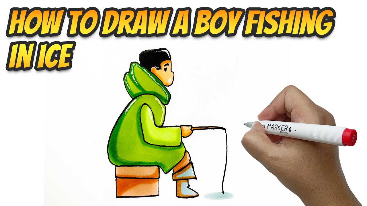 How to Draw & Color a Boy Fishing in ice | Step by Step How to Drawing ...