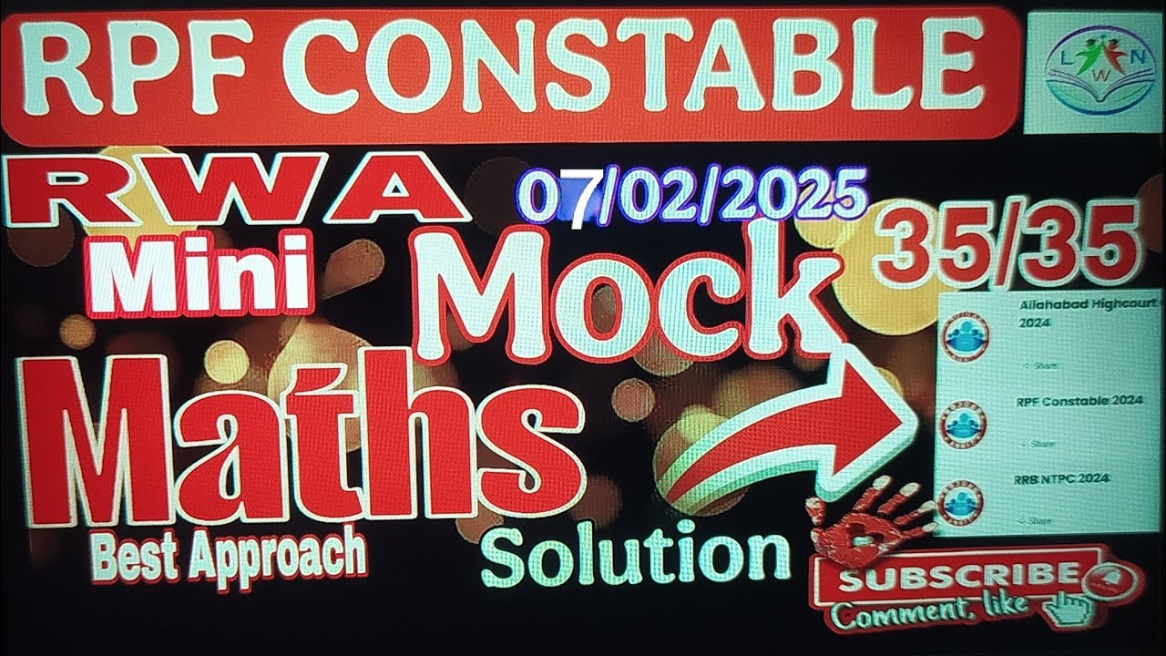 rwa Rpf Constable mini Mock maths solution 07 February || Rwa rpf mini ...