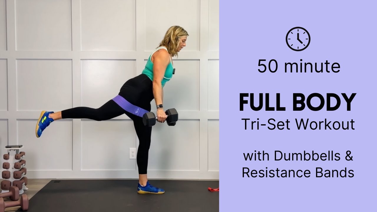 Full Body Workout with Dumbbells and Resistance Bands - A tri-set ...