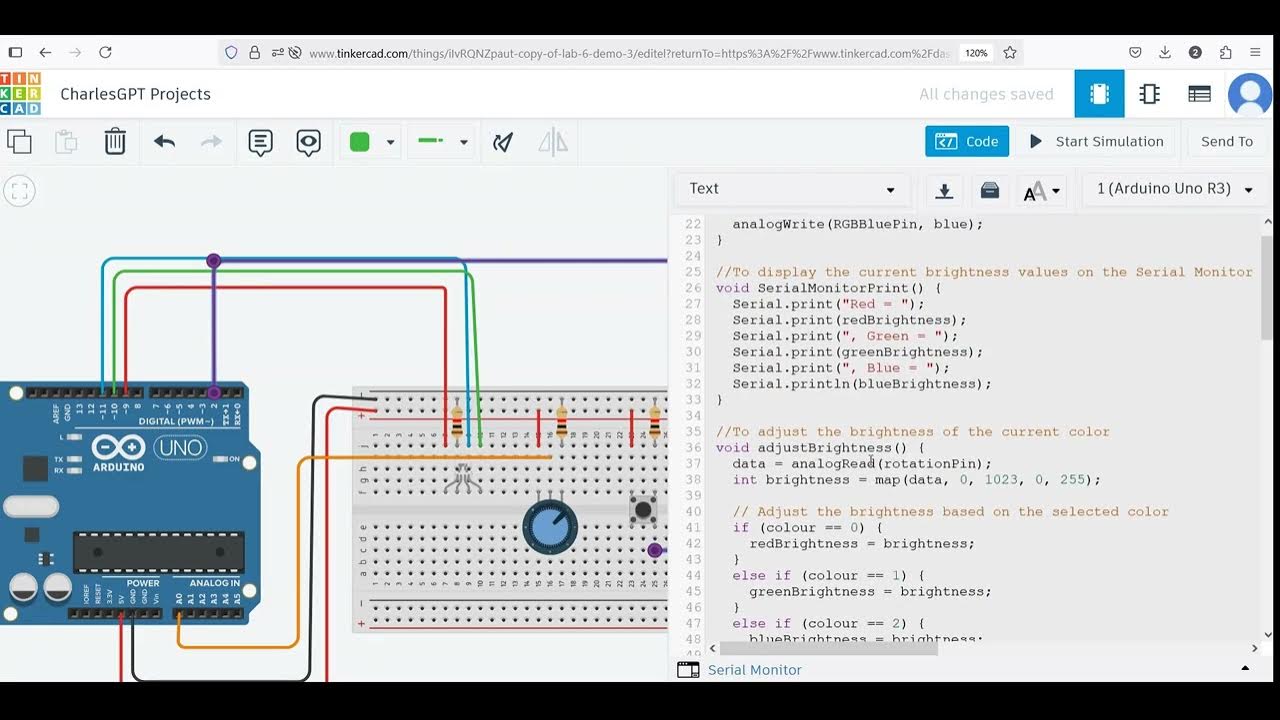 Arduino Tinkercad Project #8: RGB LED Brightness Control with Potentiometer & Button - YouTube