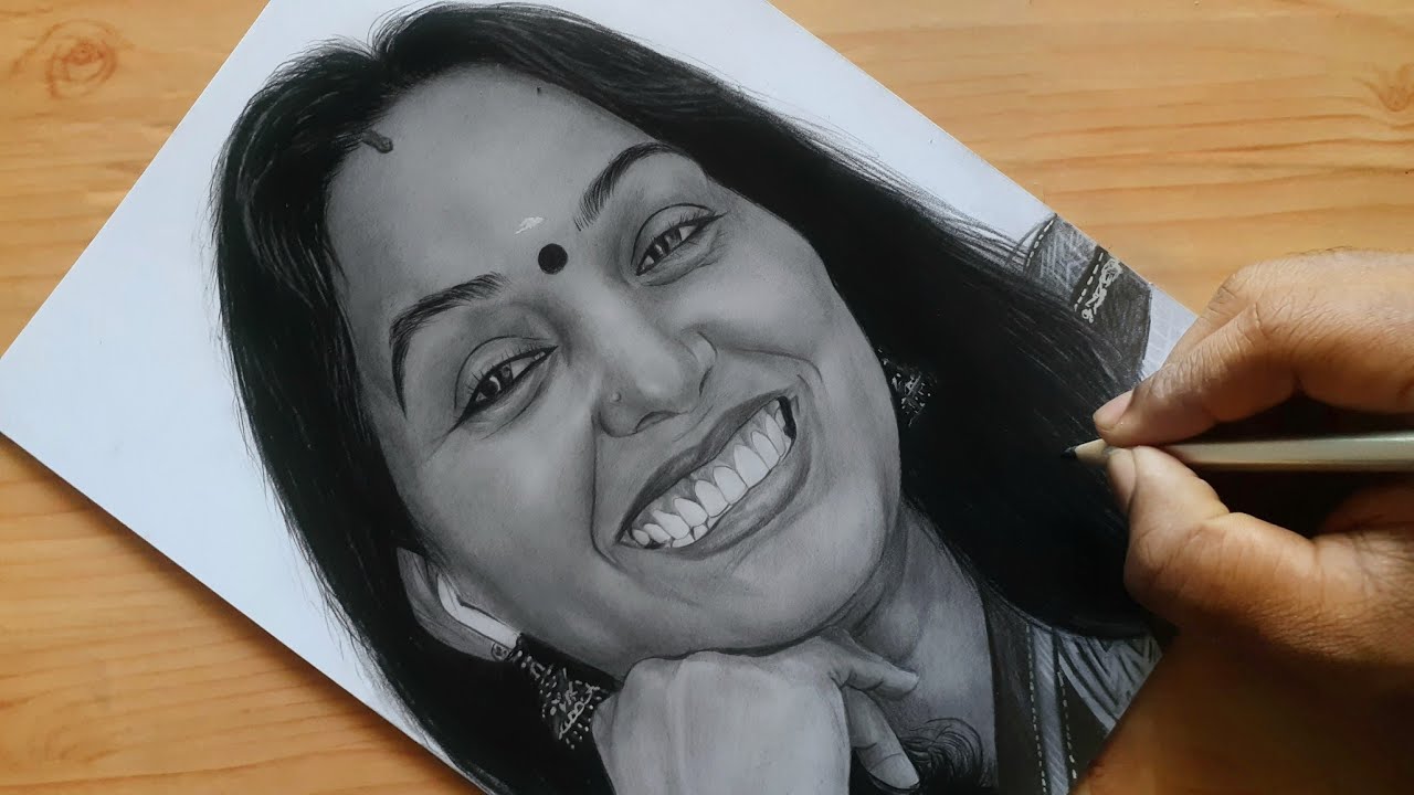 Drawing Veena chechi🥰 | pencil drawing | Veena's Curry world | Midhun's ...
