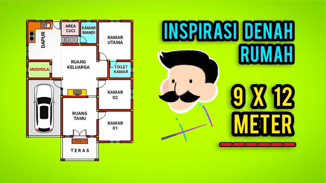 Desain Rumah Minimalis Ukuran 9x12 Meter (Ada Garasi Mobil + Mushola ...