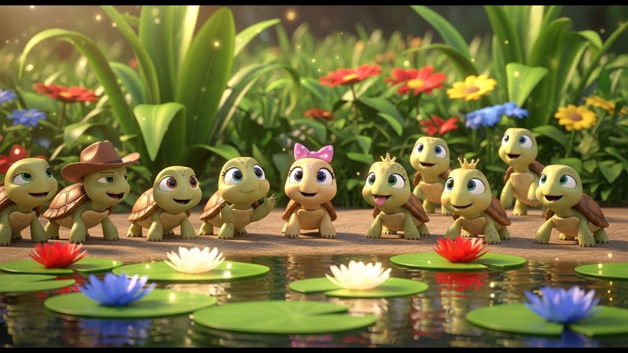 Ten Tiny Turtles at the Pond 🐢🐢🐢 | Fun Counting Song for Kids | Learn ...