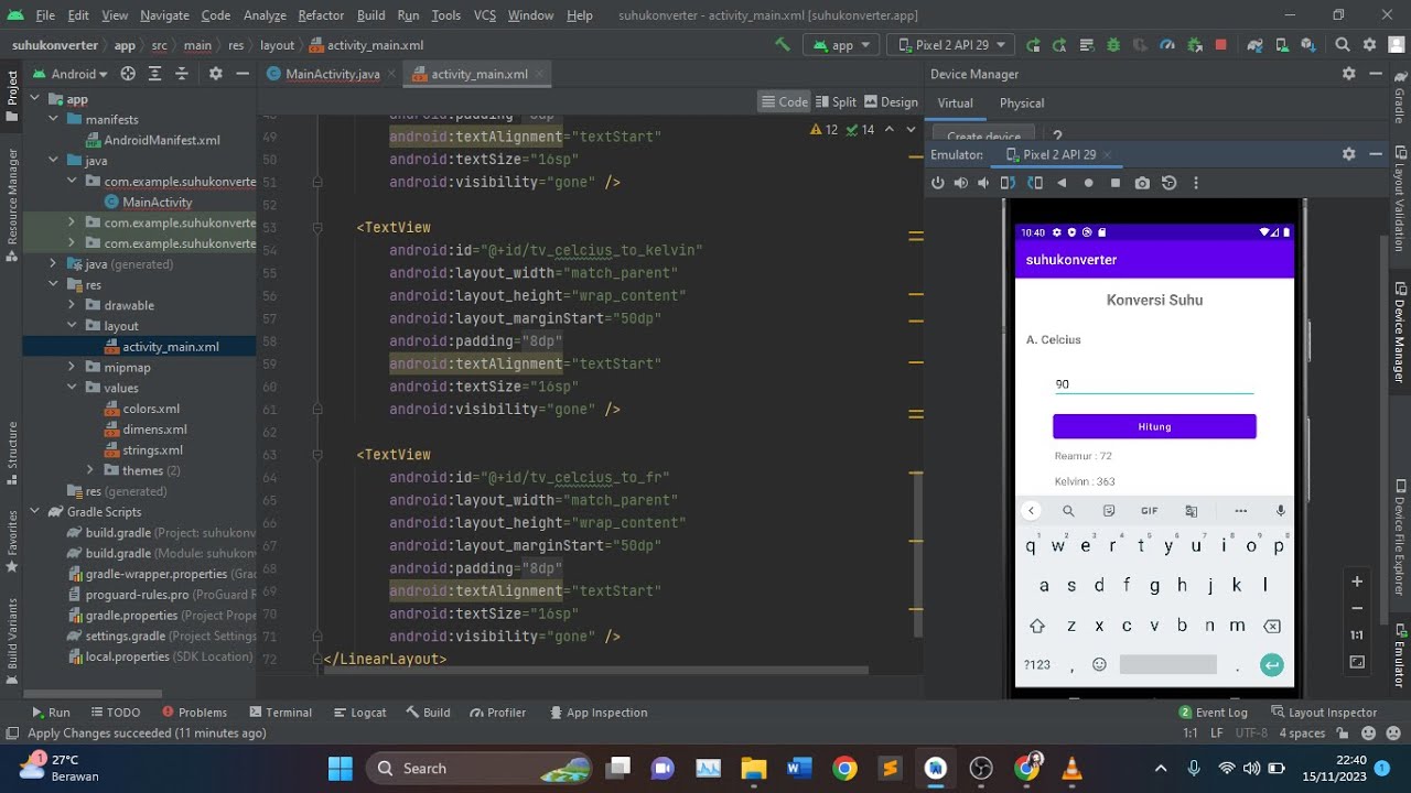 Presentasi Aplikasi Suhu Converter Di Android Studio | UTS Pemograman Mobile - YouTube