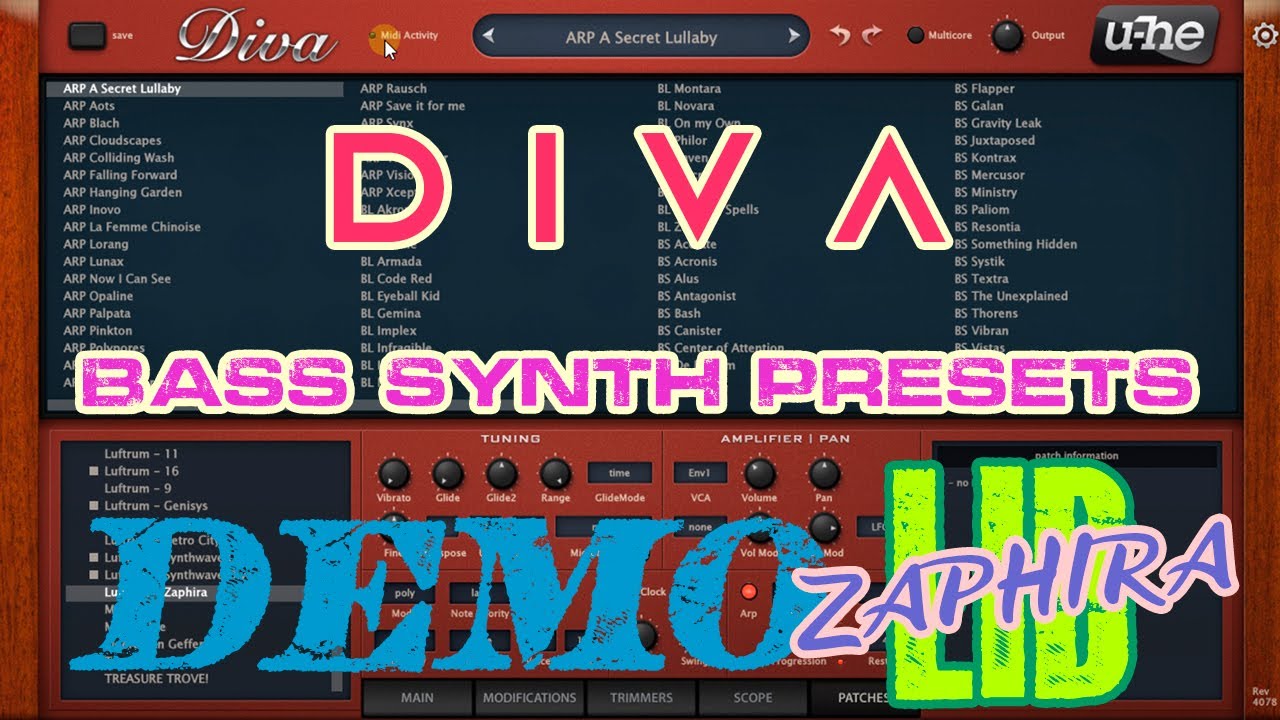 Diva VST - Zaphira Library, Luftrum | Melodic Bass Synth Presets Demo ...