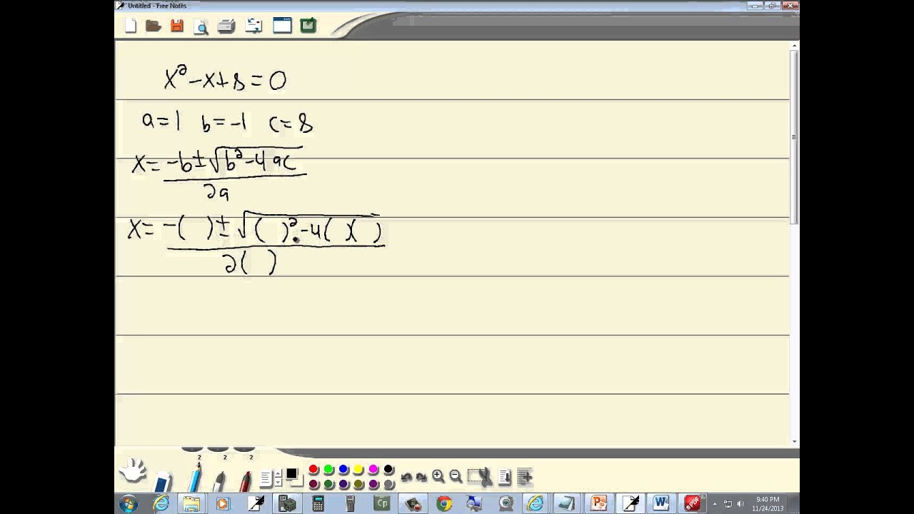 Intermediate Algebra Homework - Quadratic formula - P0013761 - YouTube