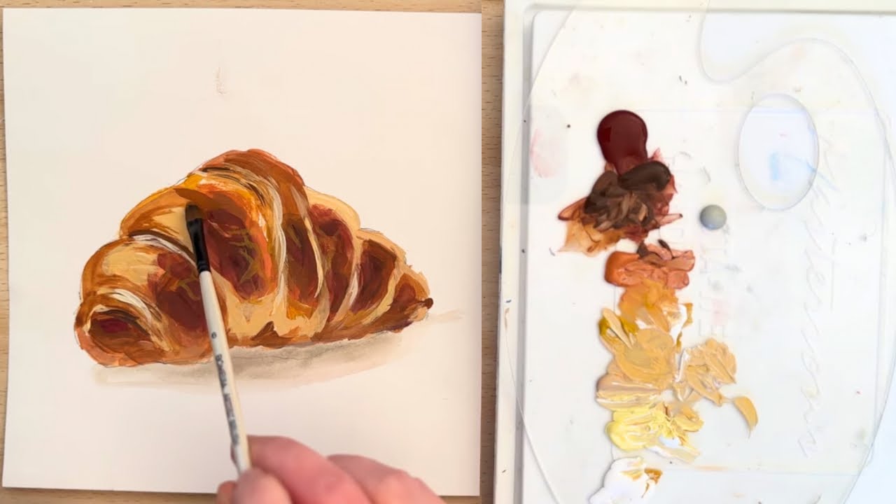 How to Paint a Croissant With Acrylic Paints Step by Step Painting ...